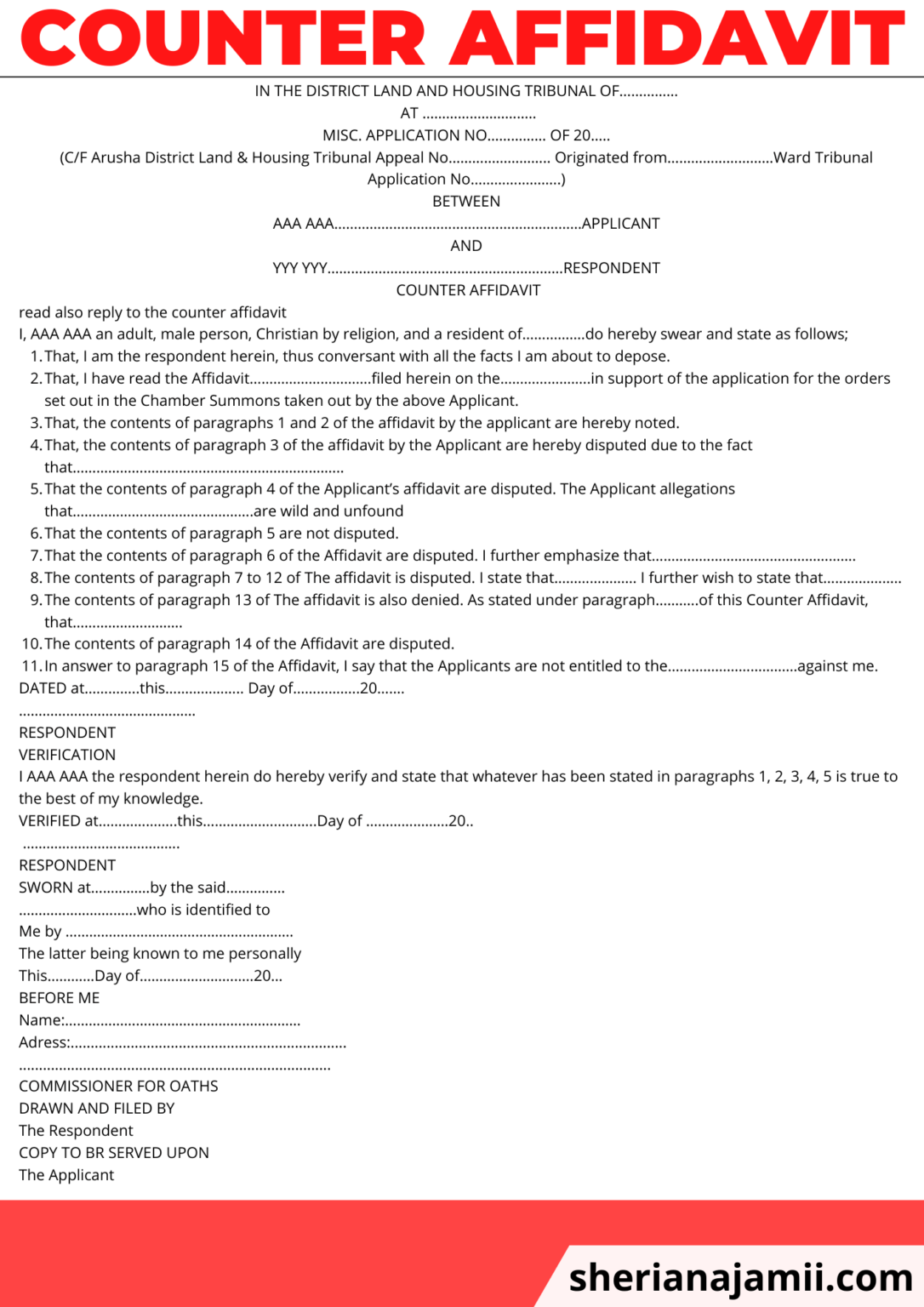 Counter Affidavit Sample Sheria Na Jamii Counter Affidavit Sample Sheria Na Jamii