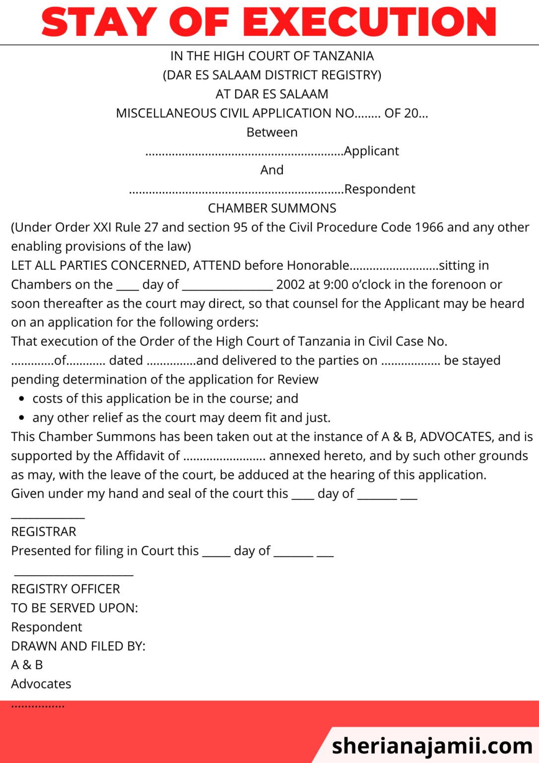 Stay Of Execution In Tanzania (guide + Sample Application) | Sheria Na ...