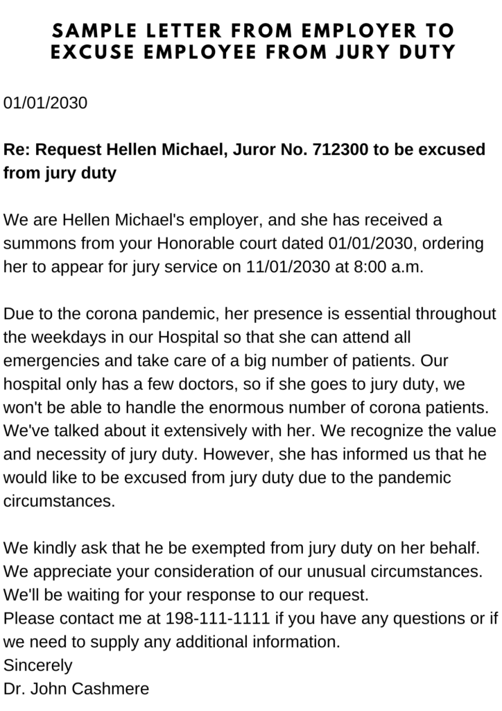 Letter From Employer To Excuse Employee From Jury Duty (3 Samples +pdf ...