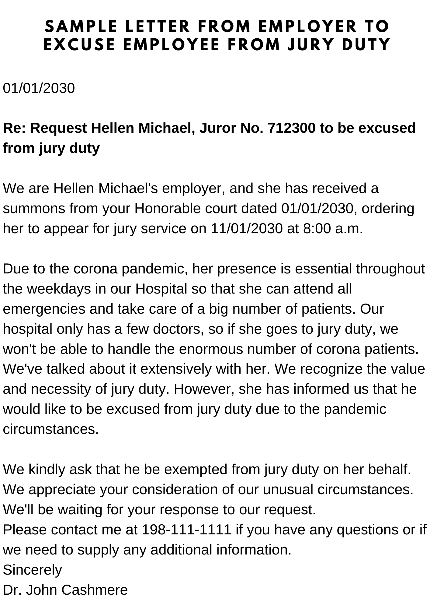 Letter From Employer To Excuse Employee From Jury Duty 3 Samples pdf 