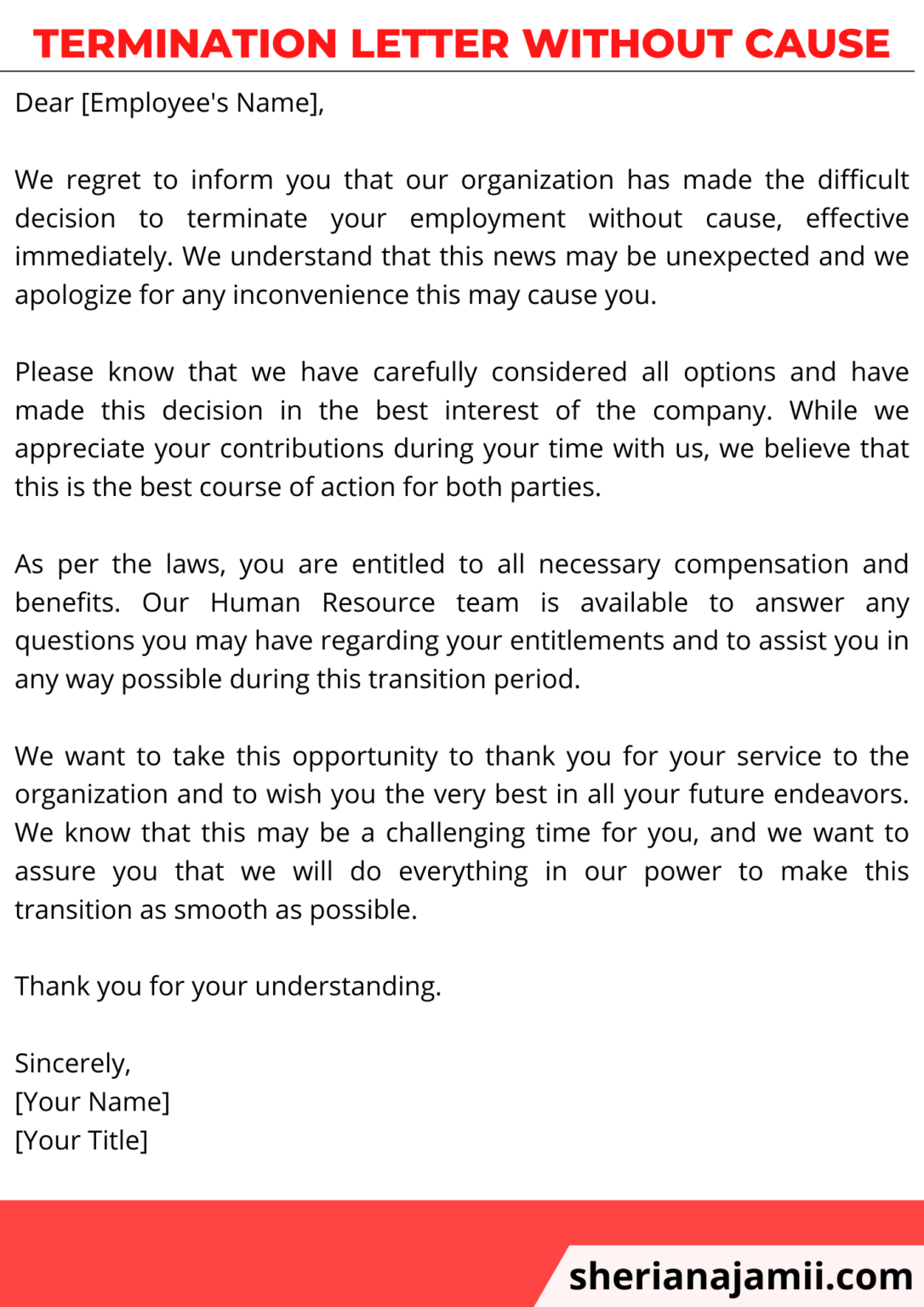 4 Termination Without Cause Letter Samples [2025] | Sheria Na Jamii