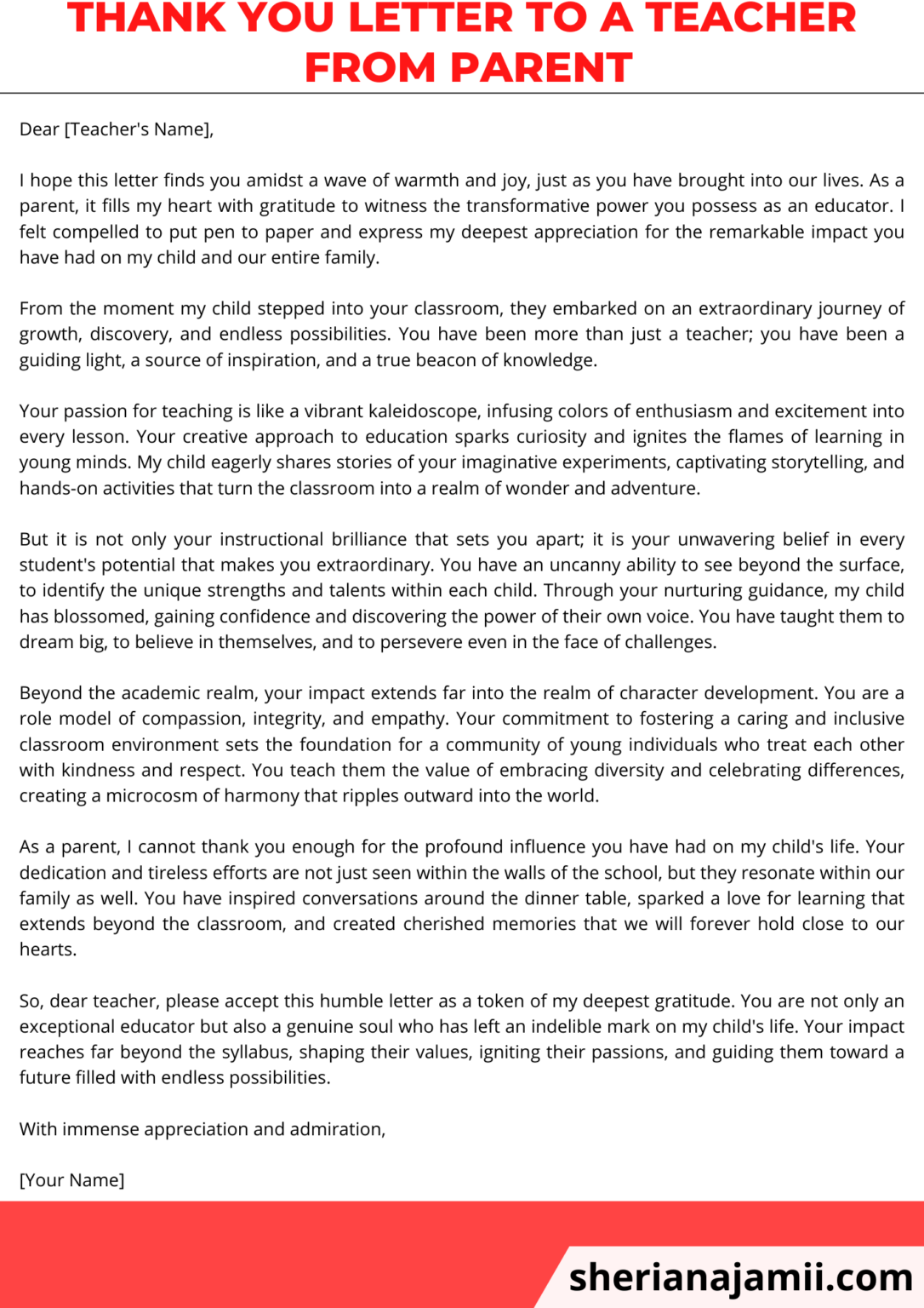 Thank You Letter To A Teacher From Parent 2025 (guide + Samples ...