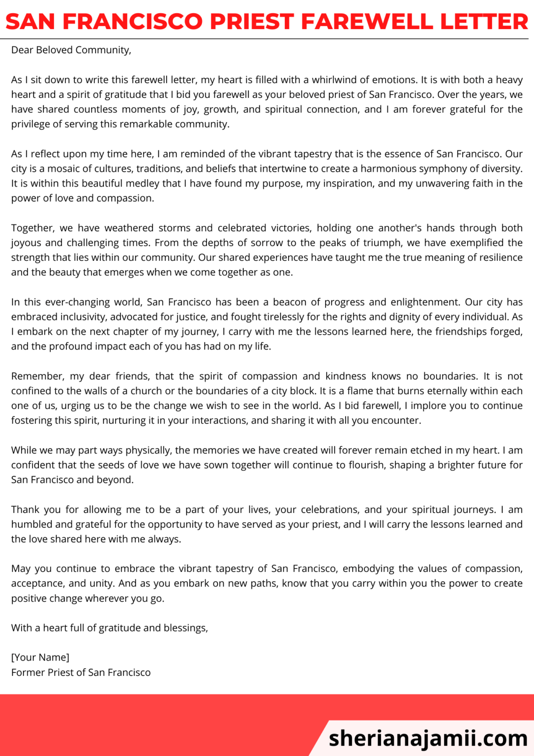 San Francisco Priest Farewell Letter 2025 (samples) | Sheria Na Jamii