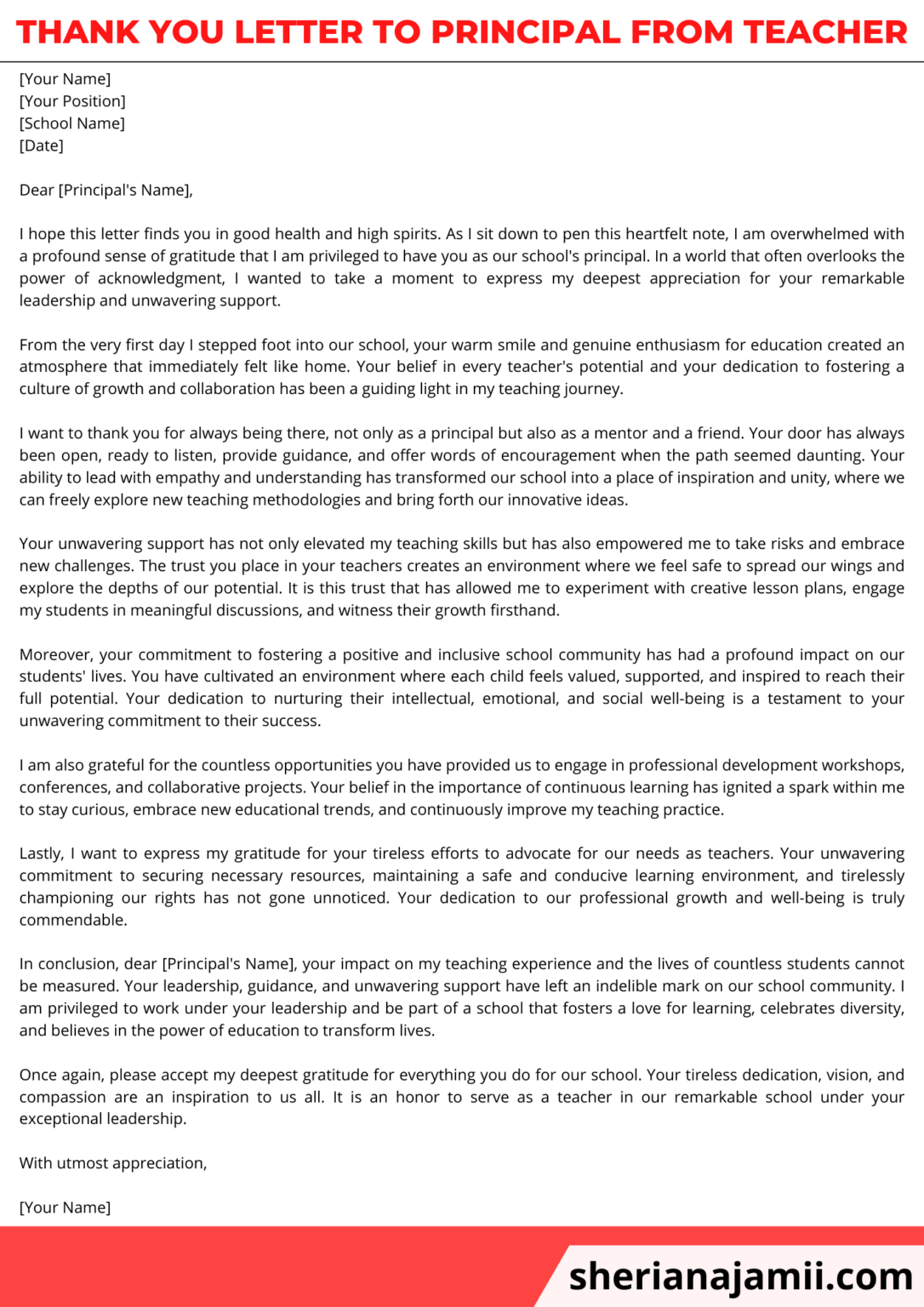 Heartfelt Thank You Letter To Principal From Teacher [2025] | Sheria Na ...